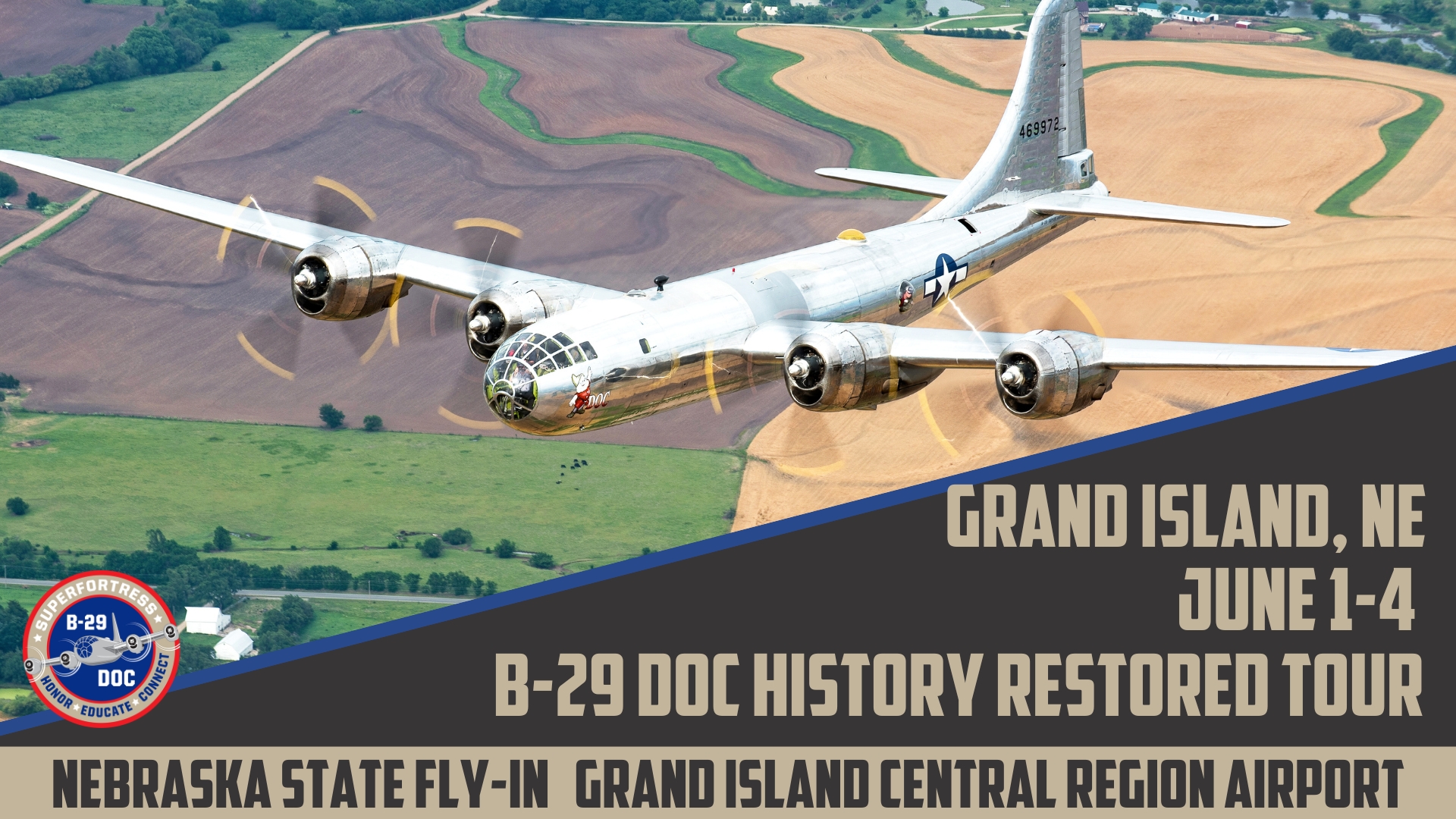B-29 Doc History Restored Tour to Land at The Nebraska State Fly-In