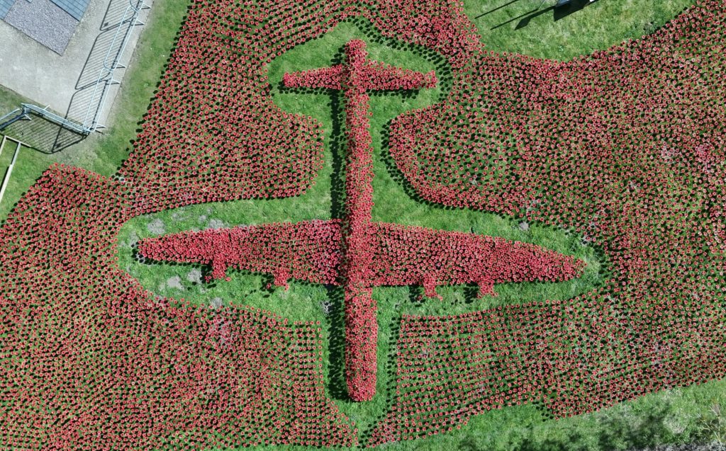 Drone Captures Majestic View of Lancaster Poppy Tribute at International Bomber Command Center ...