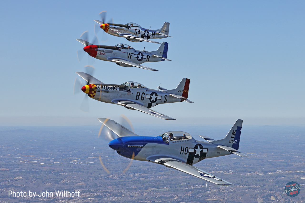 A Flight of Four Mustangs Celebrates WWII Fighter Pilot's 100th Birthday
